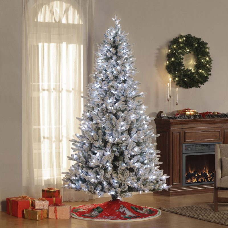 Alexa Enabled 7.5' Flocked Prelit Artificial Christmas Tree - Grow Xmas ...